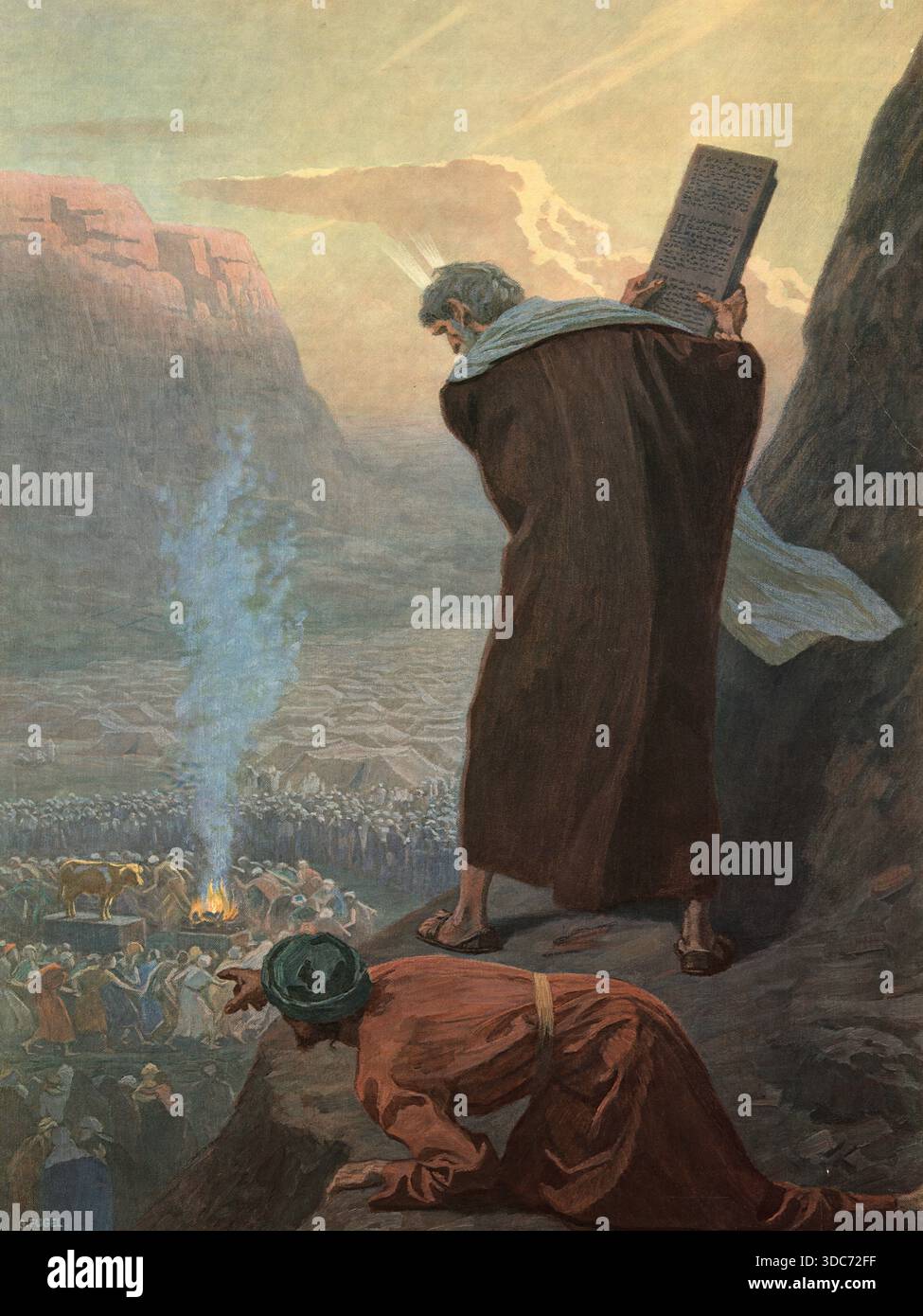 Szene aus der biblischen Geschichte, Moses am Berg Sinai mit den ...