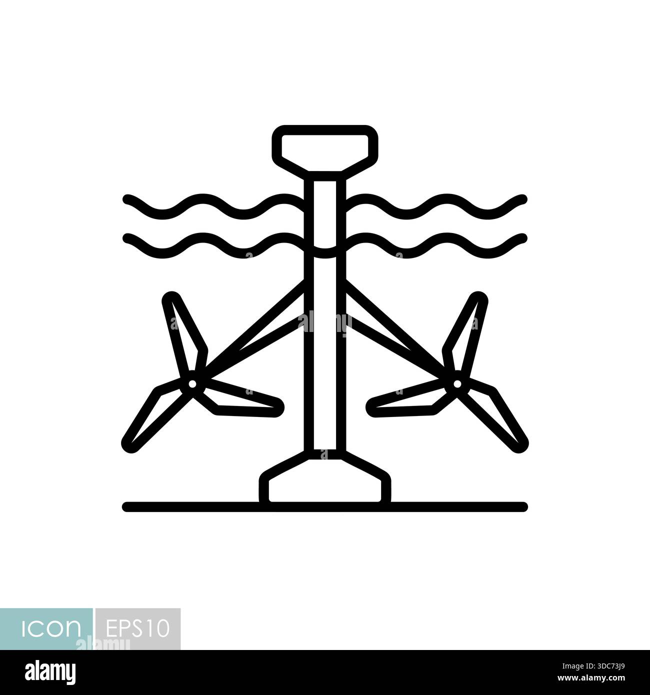 Minimalist outline tidal power turbine icon suitable for renewable ...