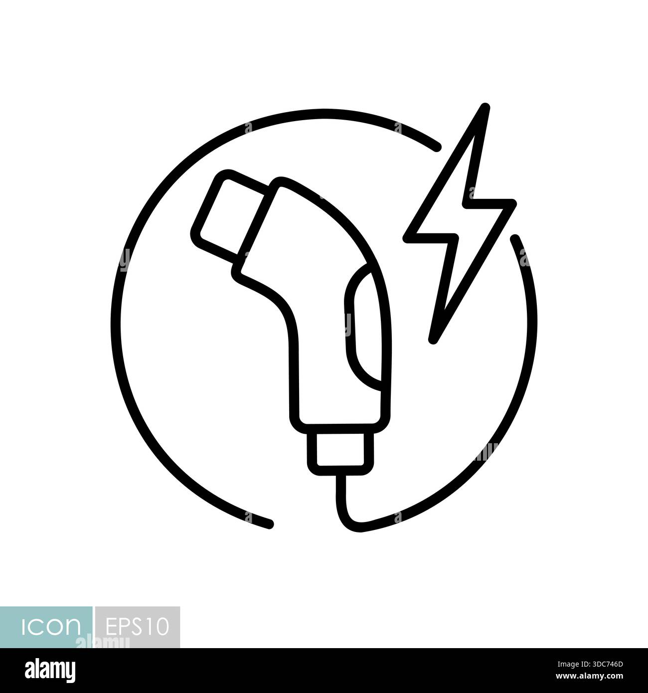 Minimalist outline EV charger gun icon with lightning bolt suitable for ...