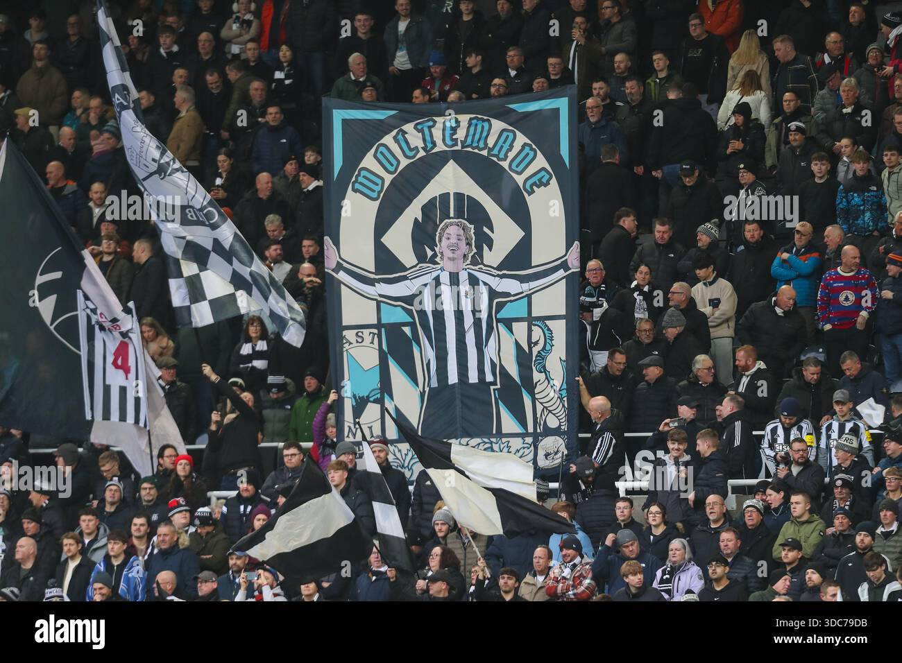 Nick Woltemade Of Newcastle United Wor Flag display is seen during the ...