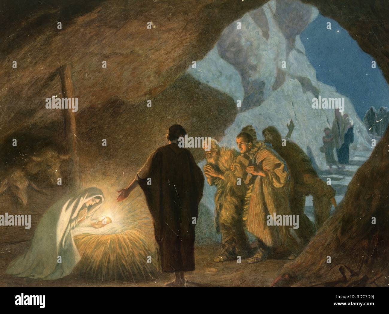 Scene from the biblical story: The birth of Jesus in Bethlehem is the ...