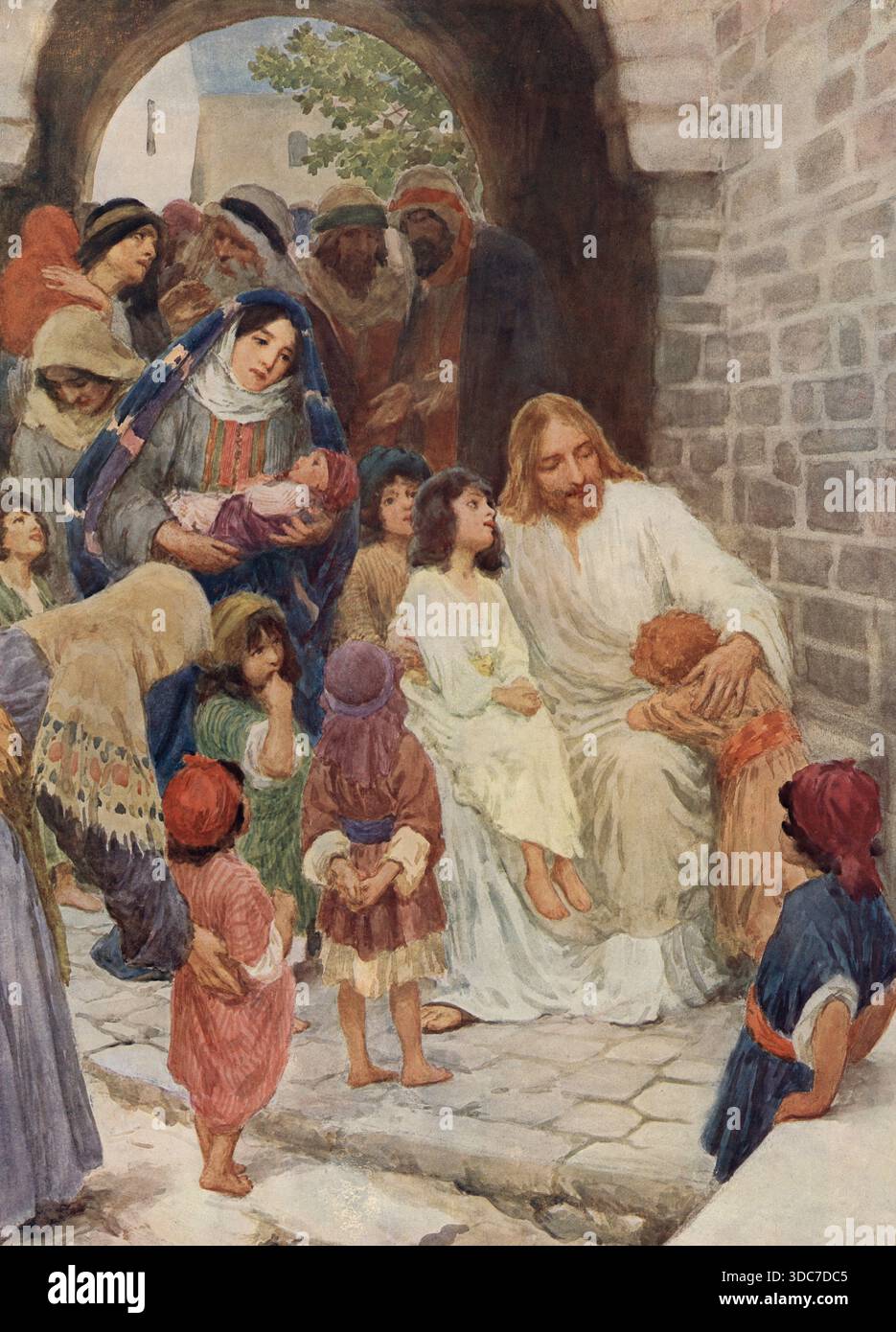 Scene from the biblical story, Christ blessing the children, Jesus ...