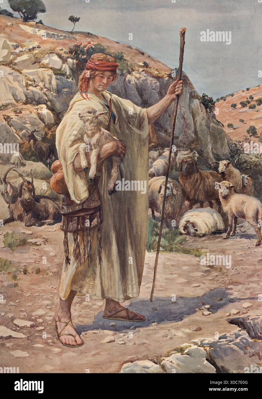 Scene from the biblical story, David, the shepherd boy or David the ...