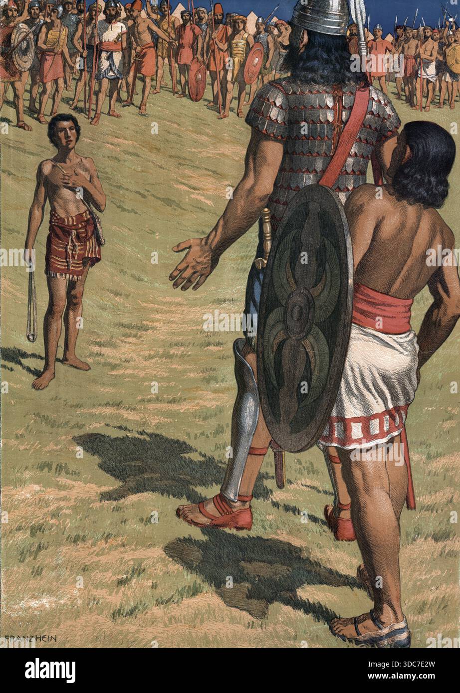 Scene from the biblical story, the story of David and Goliath comes ...