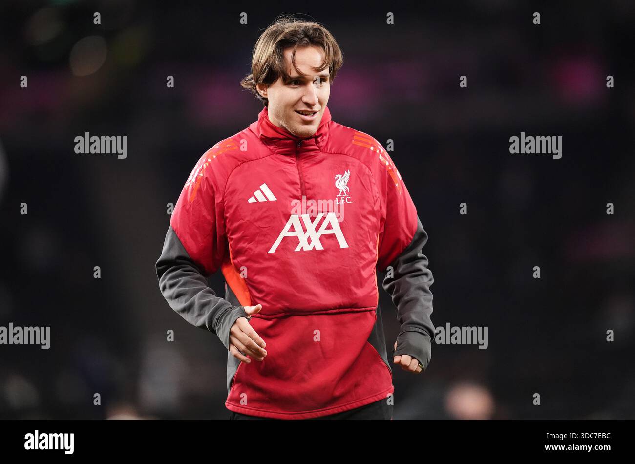 Liverpool's Federico Chiesa warms up ahead of the Premier League match ...