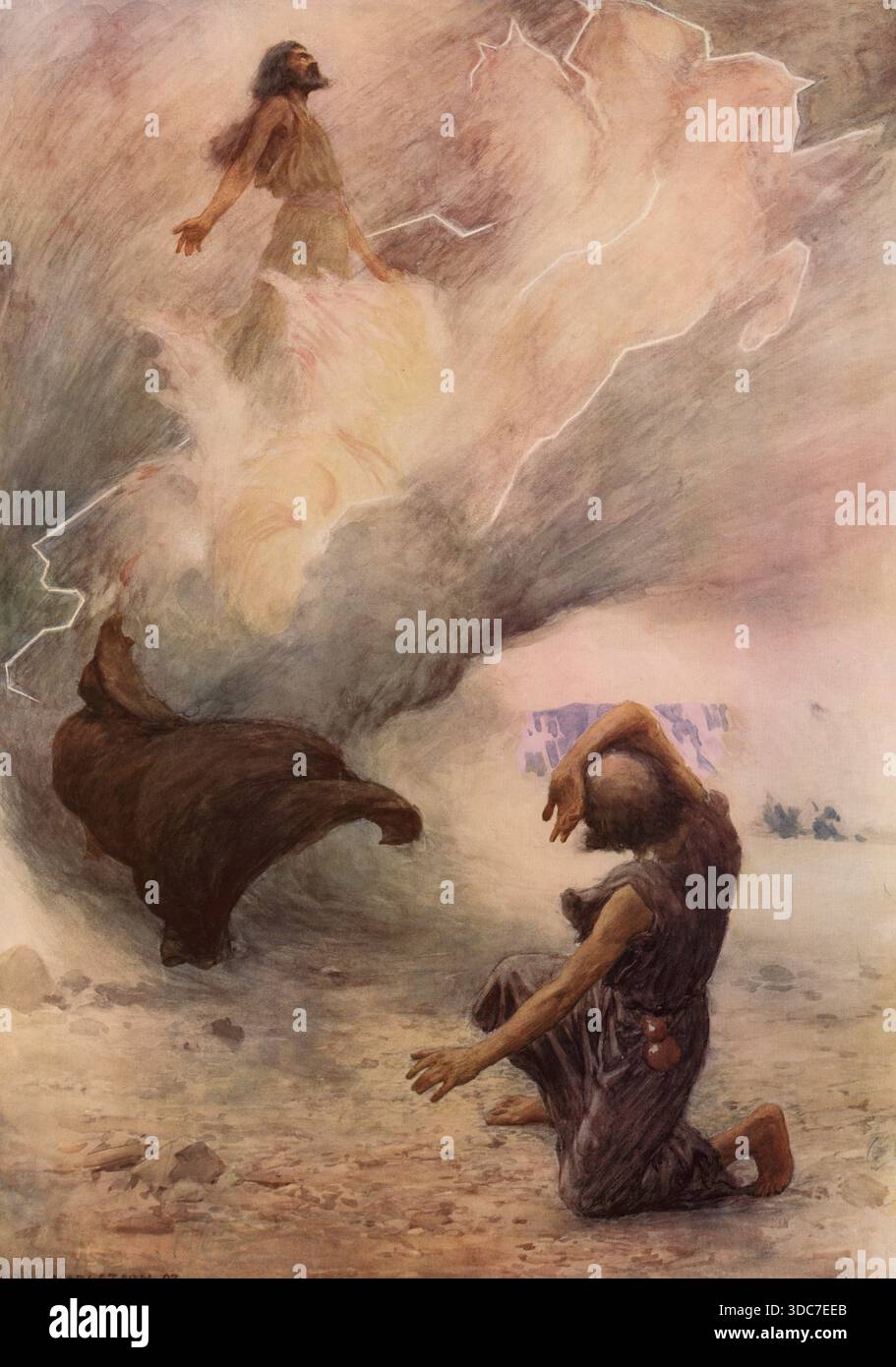 Scene from the biblical story, the biblical story of Elijah being taken ...
