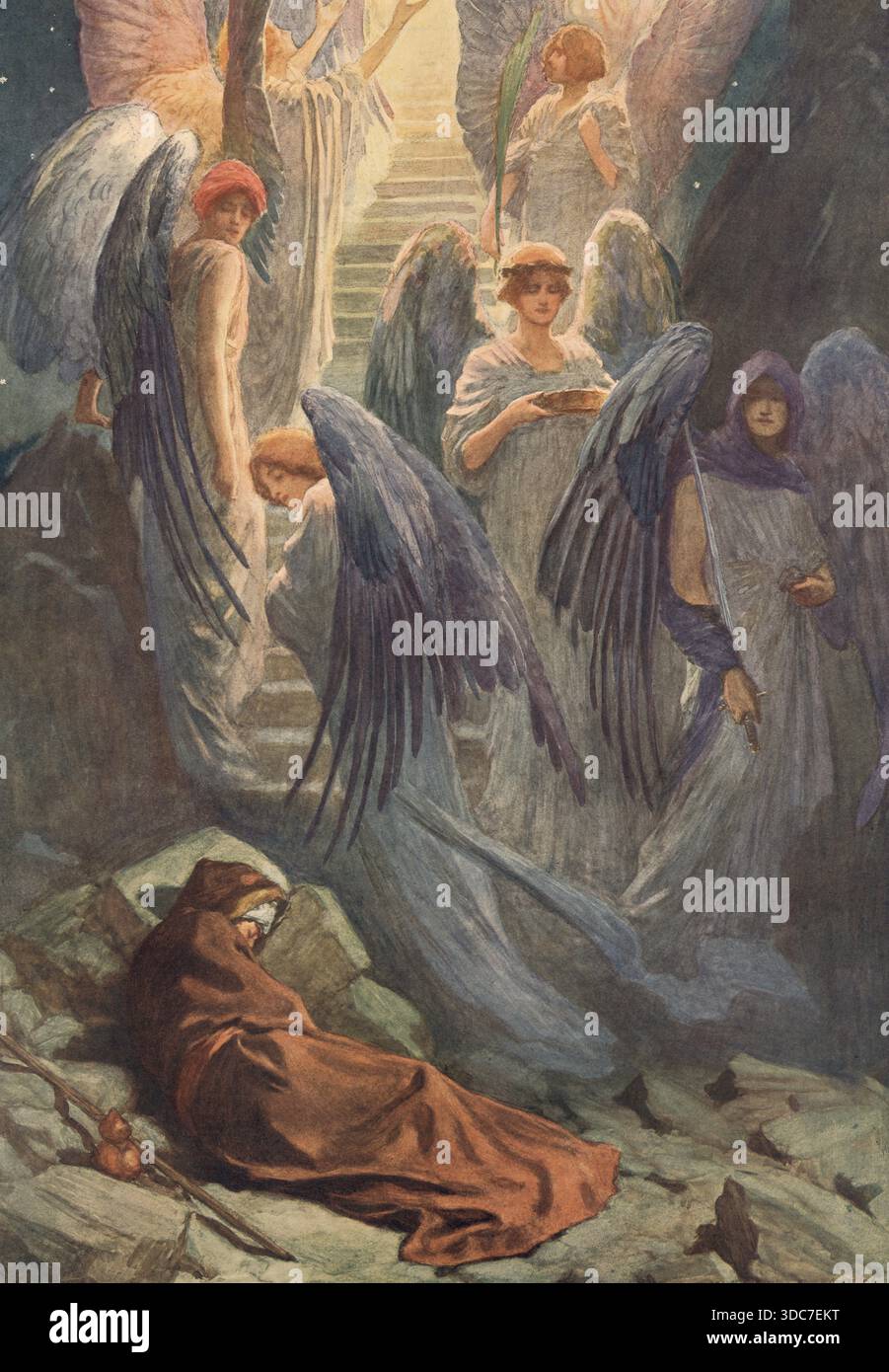 Scene from the biblical story, Jacob's dream, the biblical narrative of ...