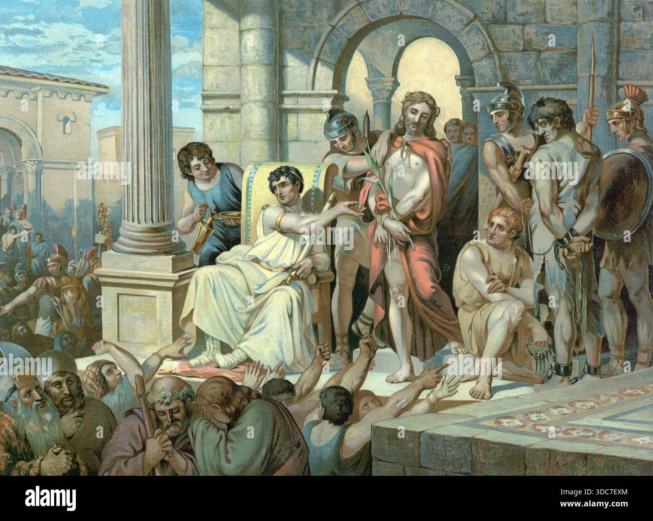 "Scene from the biblical story, Jesus before Pilate, depicting how the ...