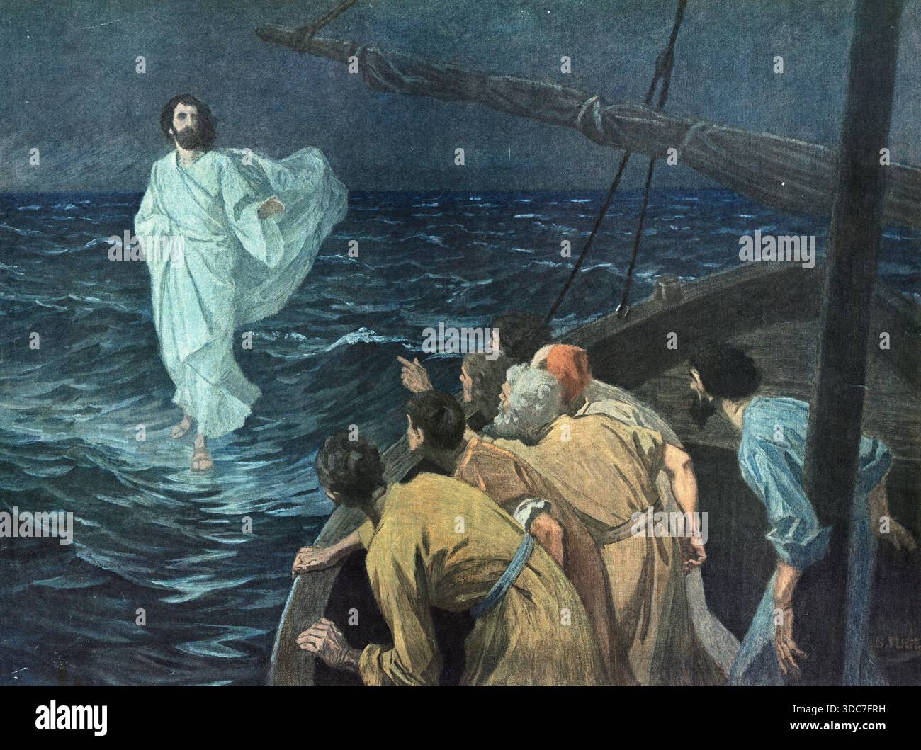 Scene from the biblical story, Jesus walking on water, authentic ...