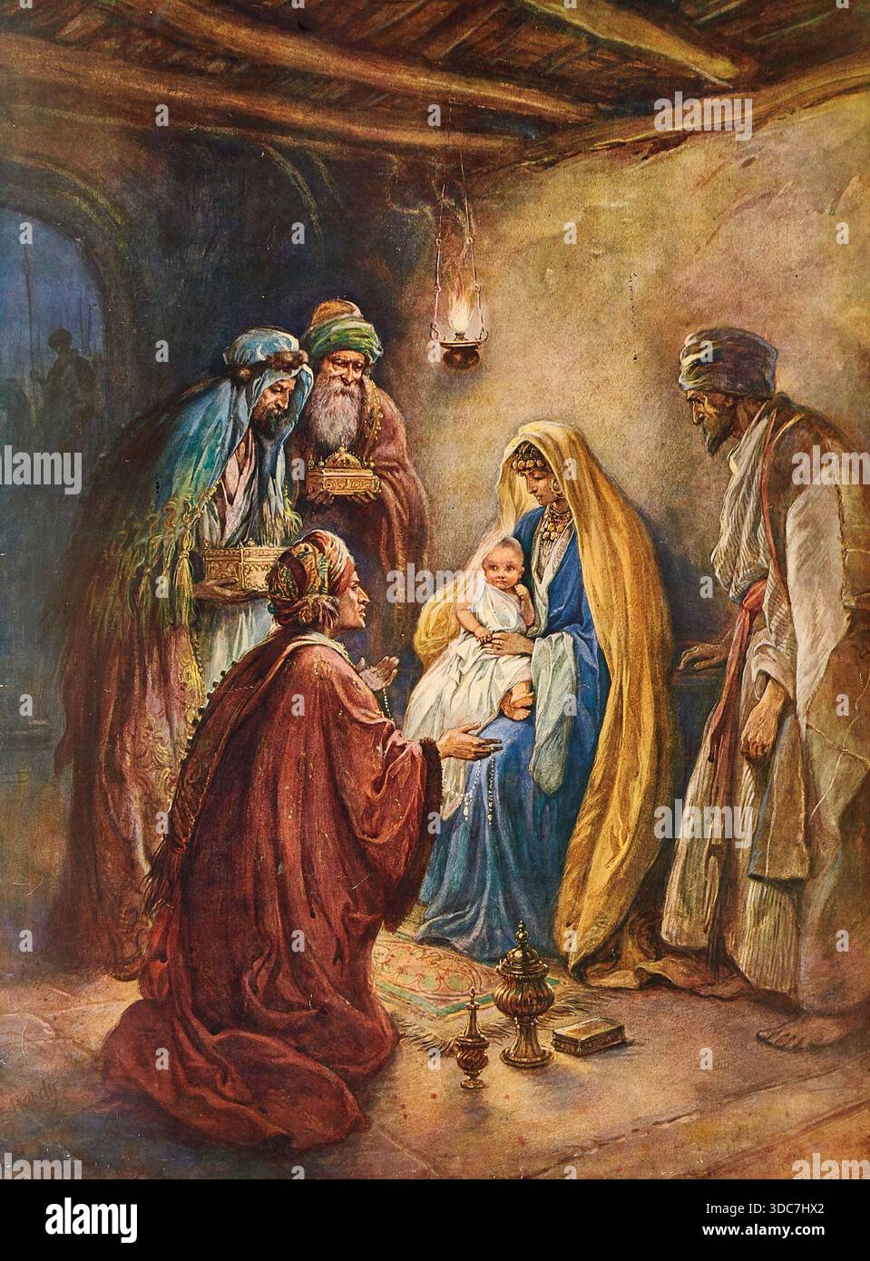 Scene from the biblical story, The Birth of Jesus, authentic ...