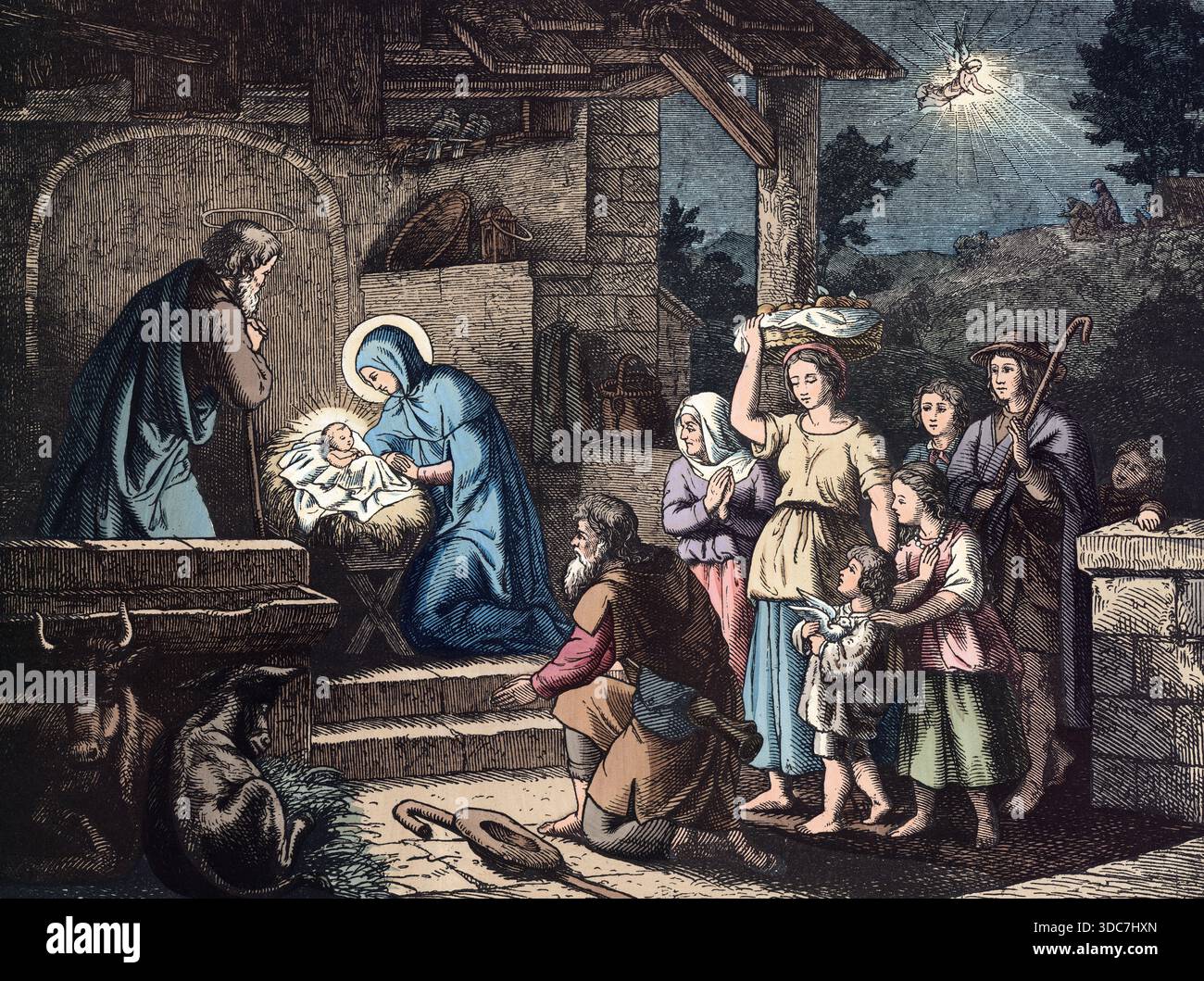 Scene from the biblical story, The Birth of Jesus, authentic ...