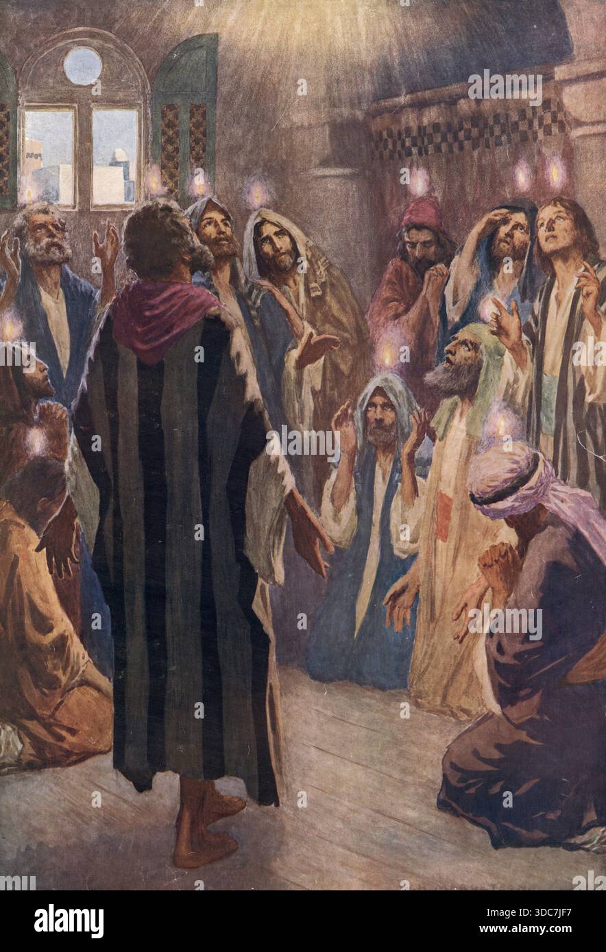 Scene from the biblical story, The Coming of the Holy Spirit, Arrival ...