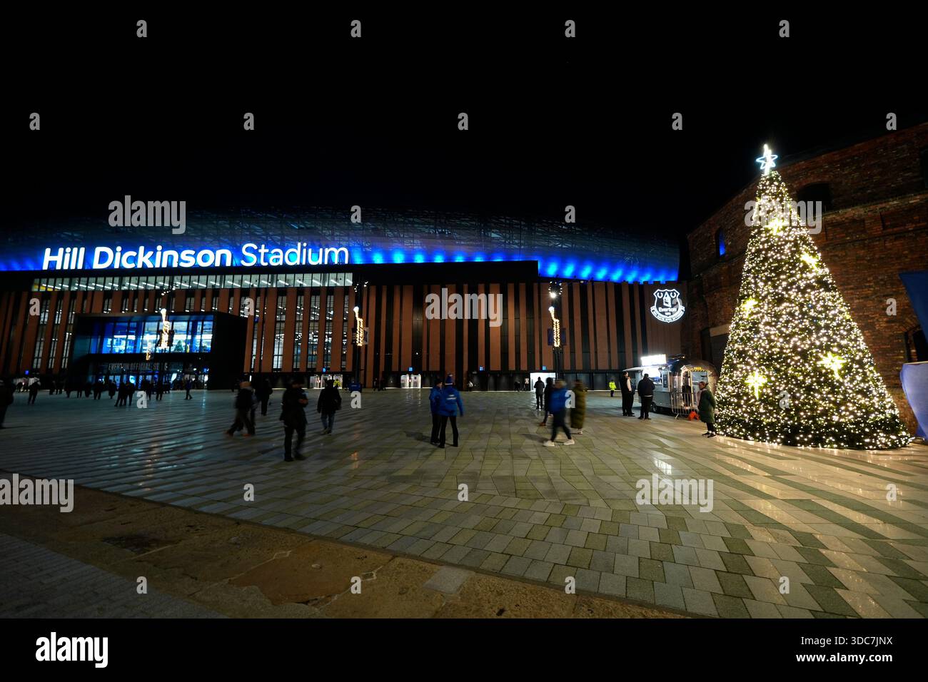 A general view of a Christmas tree with lights outside the stadium ...
