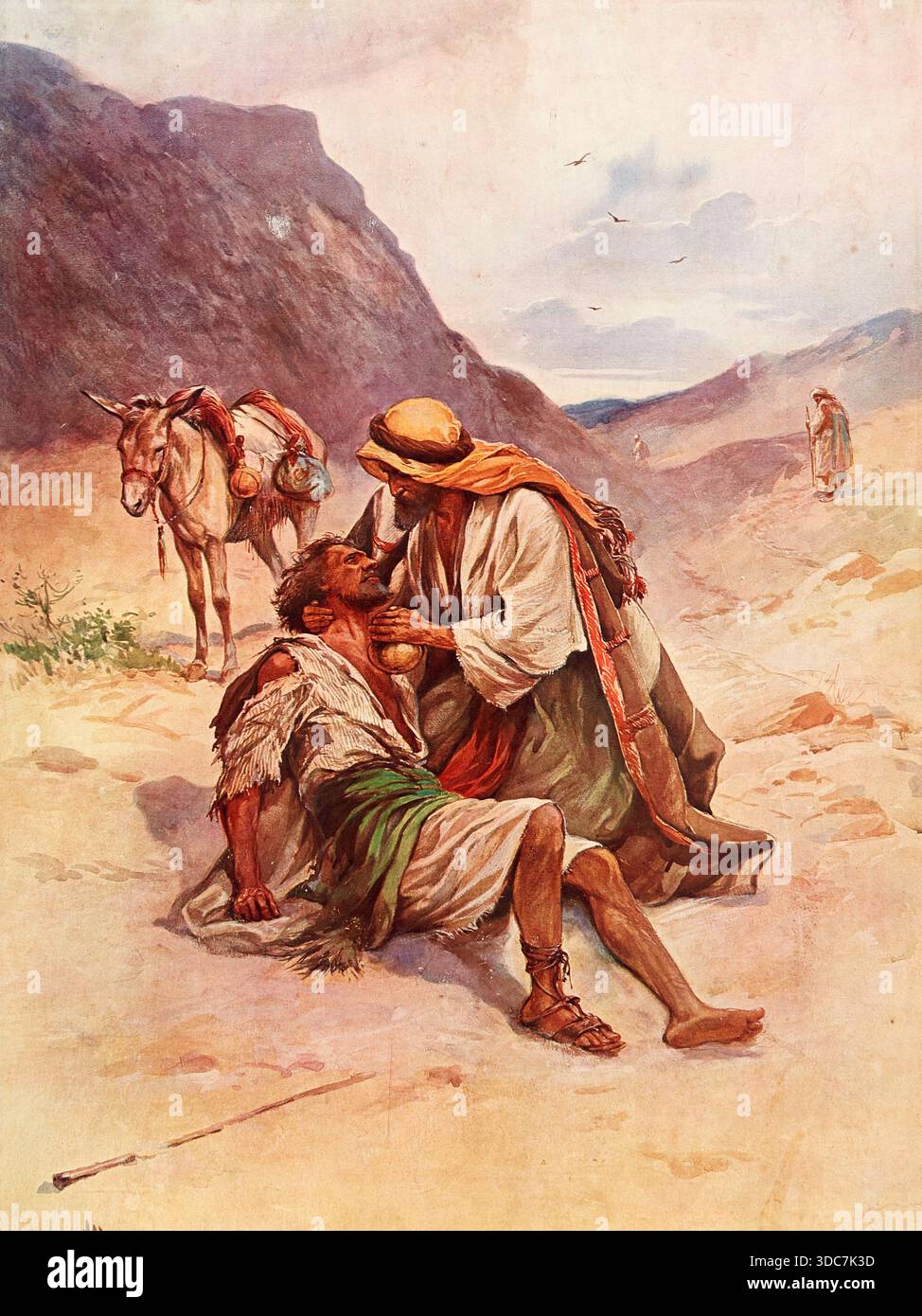 Scene from the biblical story, the parable of the Good Samaritan is one ...