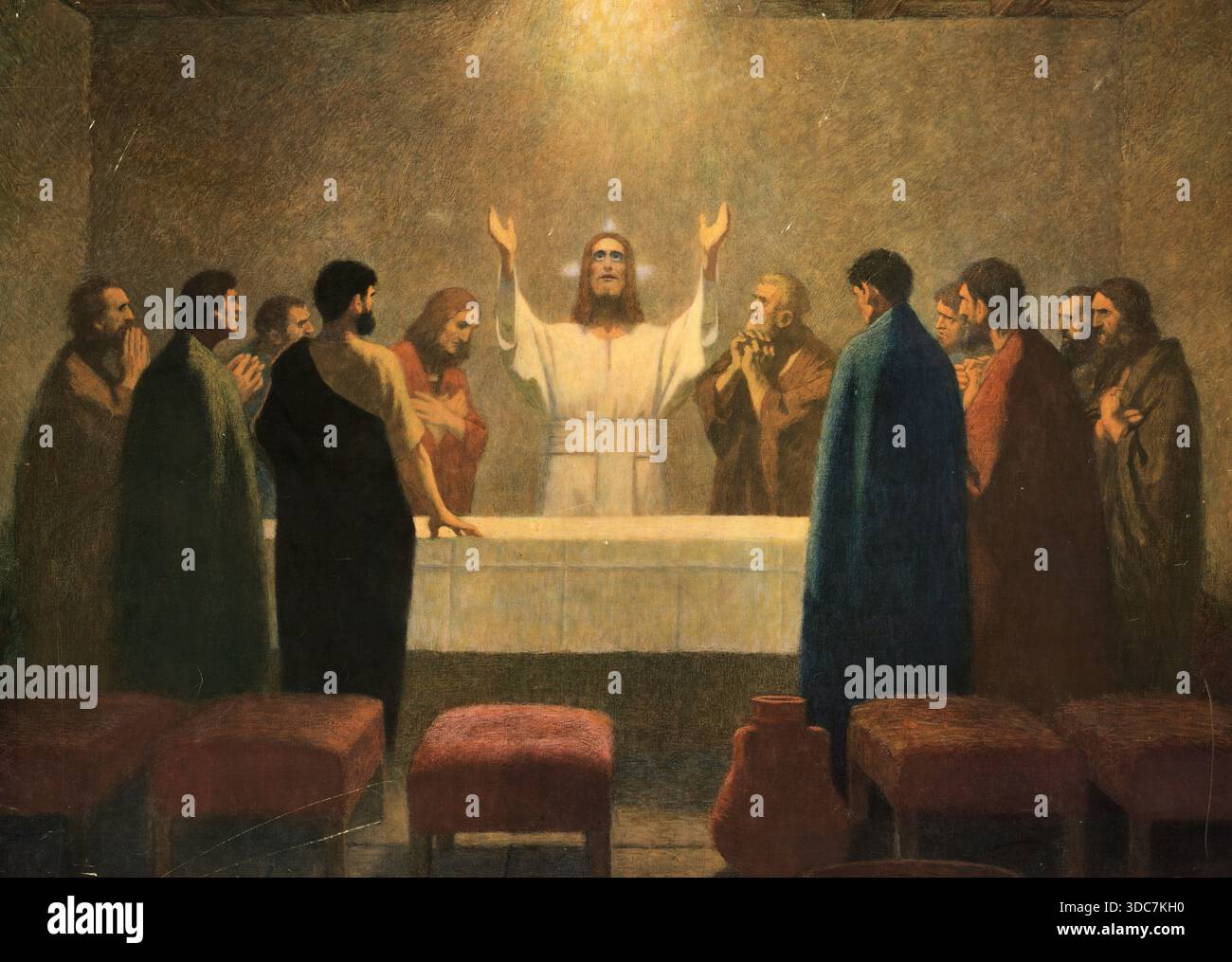 Scene from the biblical story, the Last Supper, authentic reproduction ...