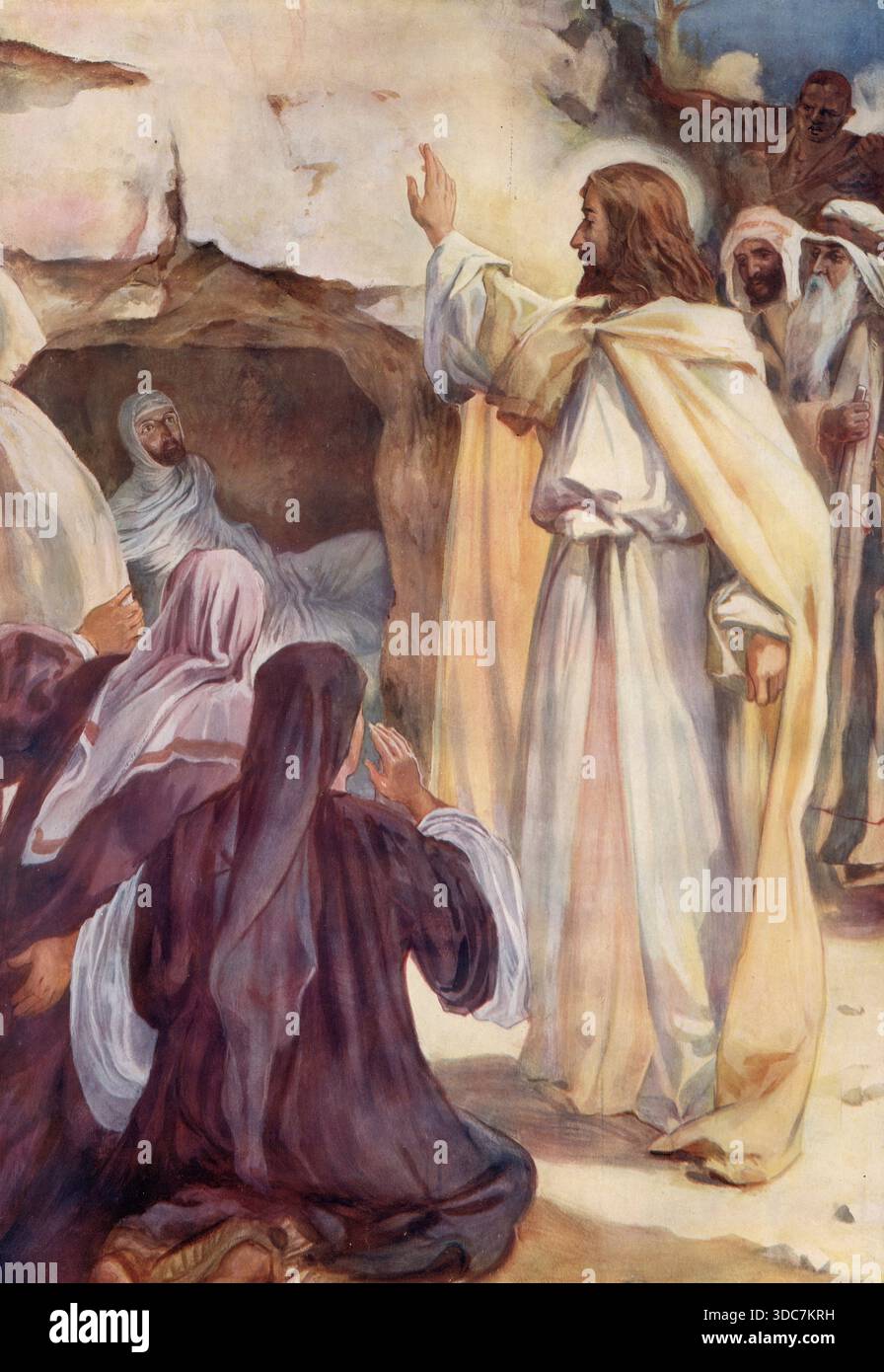 Scene from the biblical story, the raising of Lazarus is a central ...