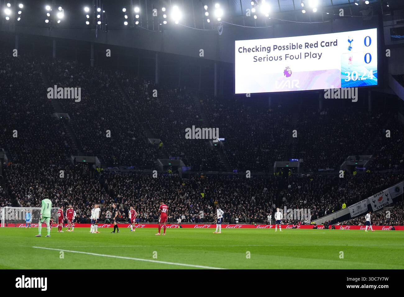 The big screen informing supporters of a VAR review before Tottenham ...