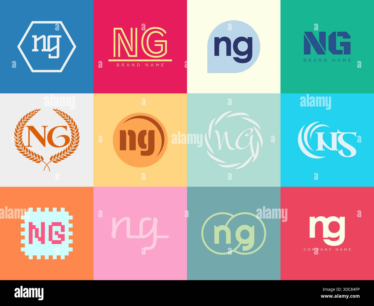 NG logo company template. Letter n and g logotype. Set different ...