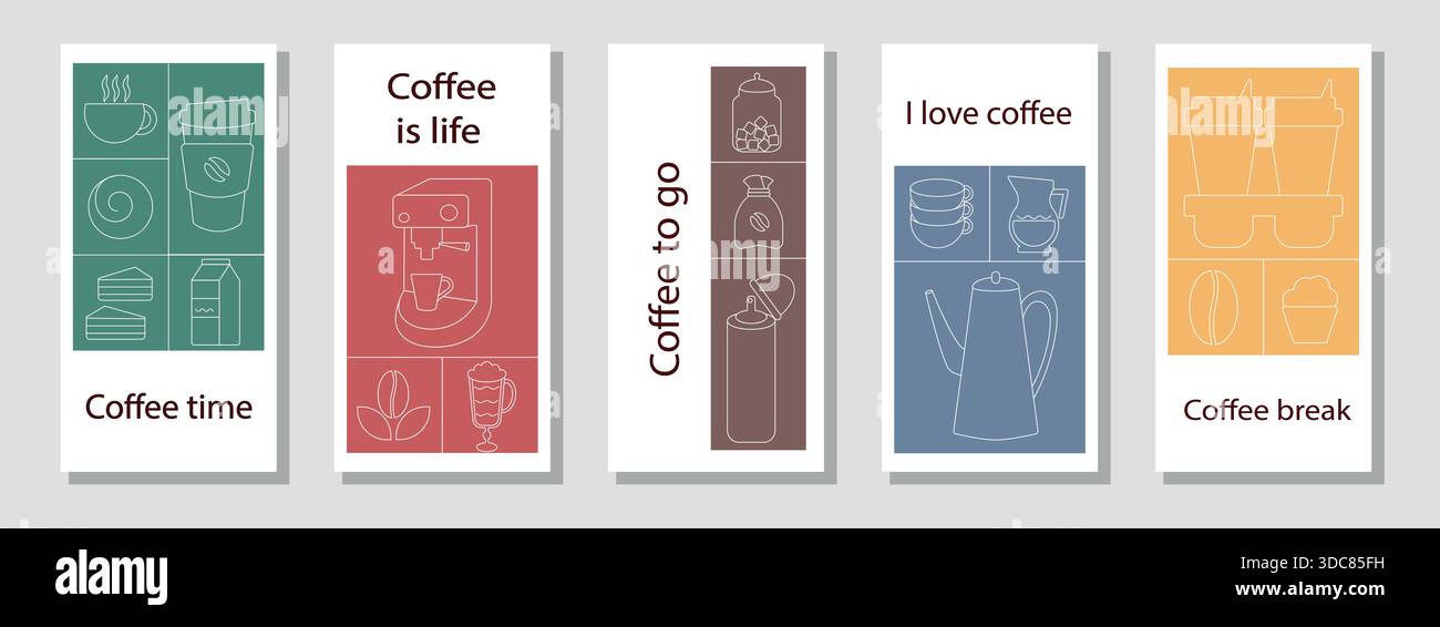 Coffee Themed Geometric Banners Collection. Hand drawn illustration of ...