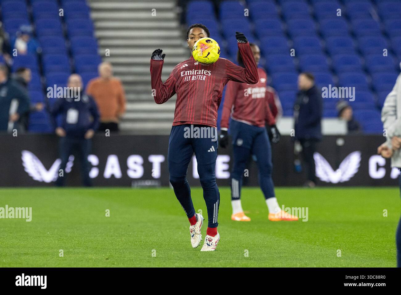 Myles Lewis-Skelly #49 of Arsenal F.C. warms-up before the match during ...