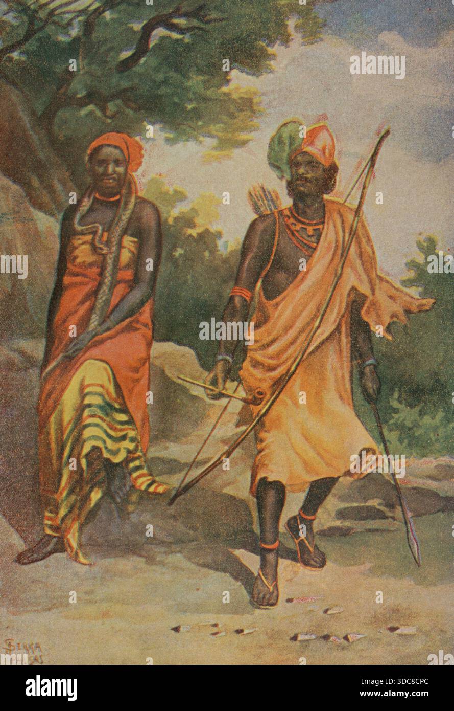 Africa. Warrior and snake charmer from Bornu. Illustration by Serra ...