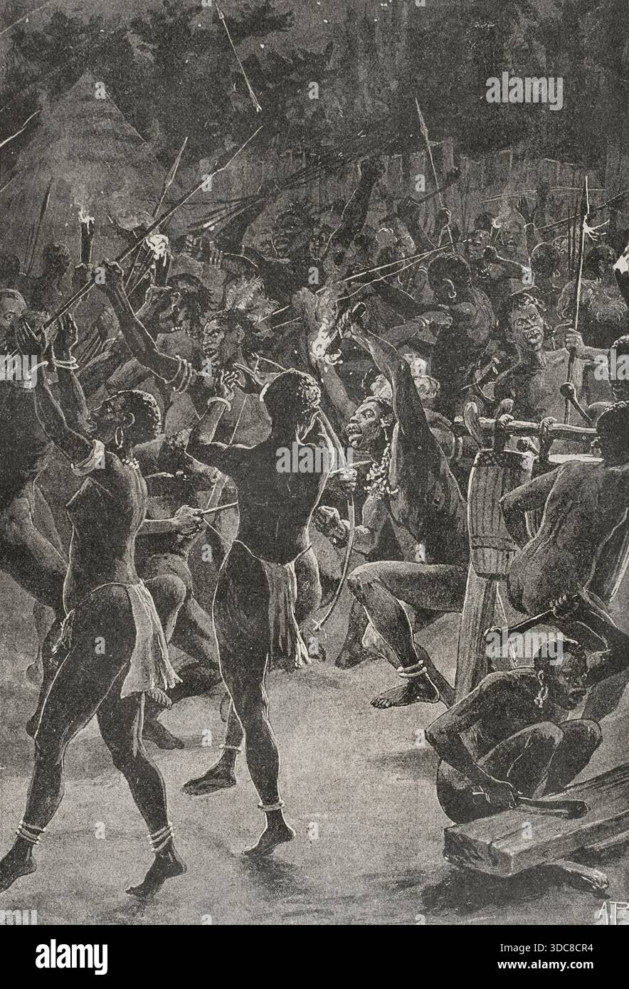 Sudan, Africa. Nocturnal dance of the Bari tribe, which lives on the ...