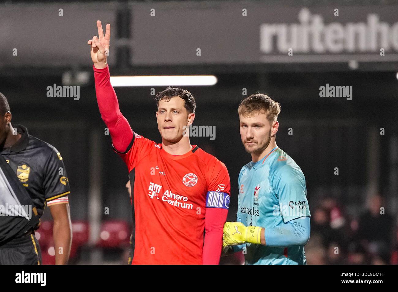 DECEMBER 20: James Lawrence of Almere City FC makes a gesture during ...