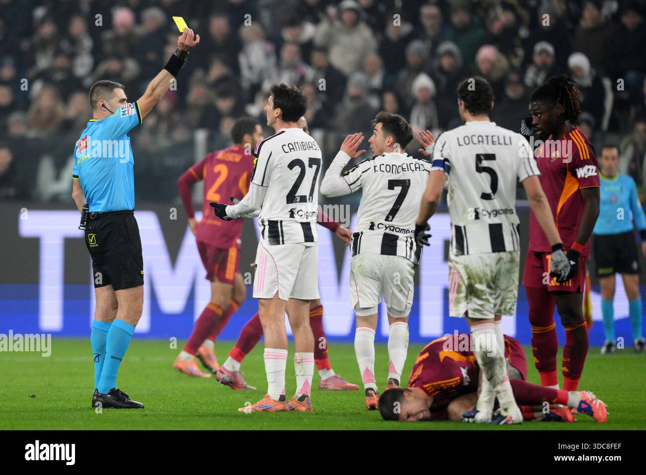 Allianz Stadium, Turin, Italy - referee issues a yellow card to ...