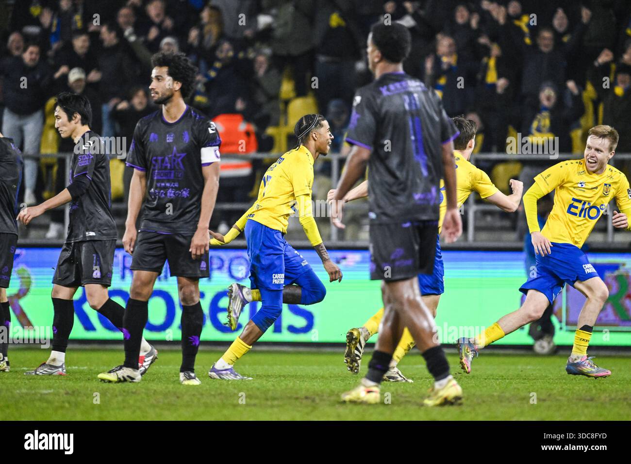 Beveren's Jearl Margaritha celebrates after scoring during a soccer ...
