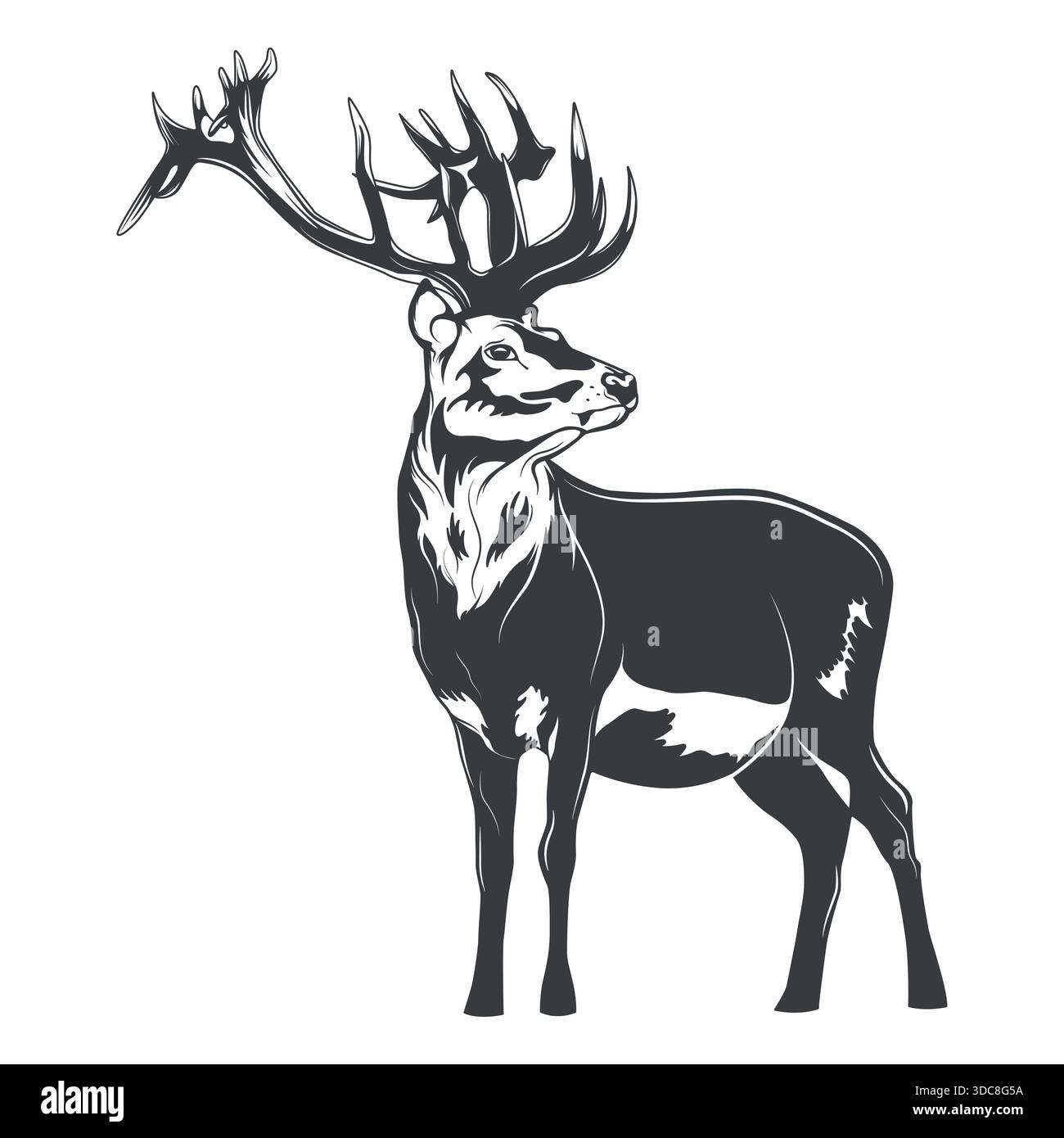 Deer Illustration. Majestic Deer Vector Silhouette. Wild Deer with ...