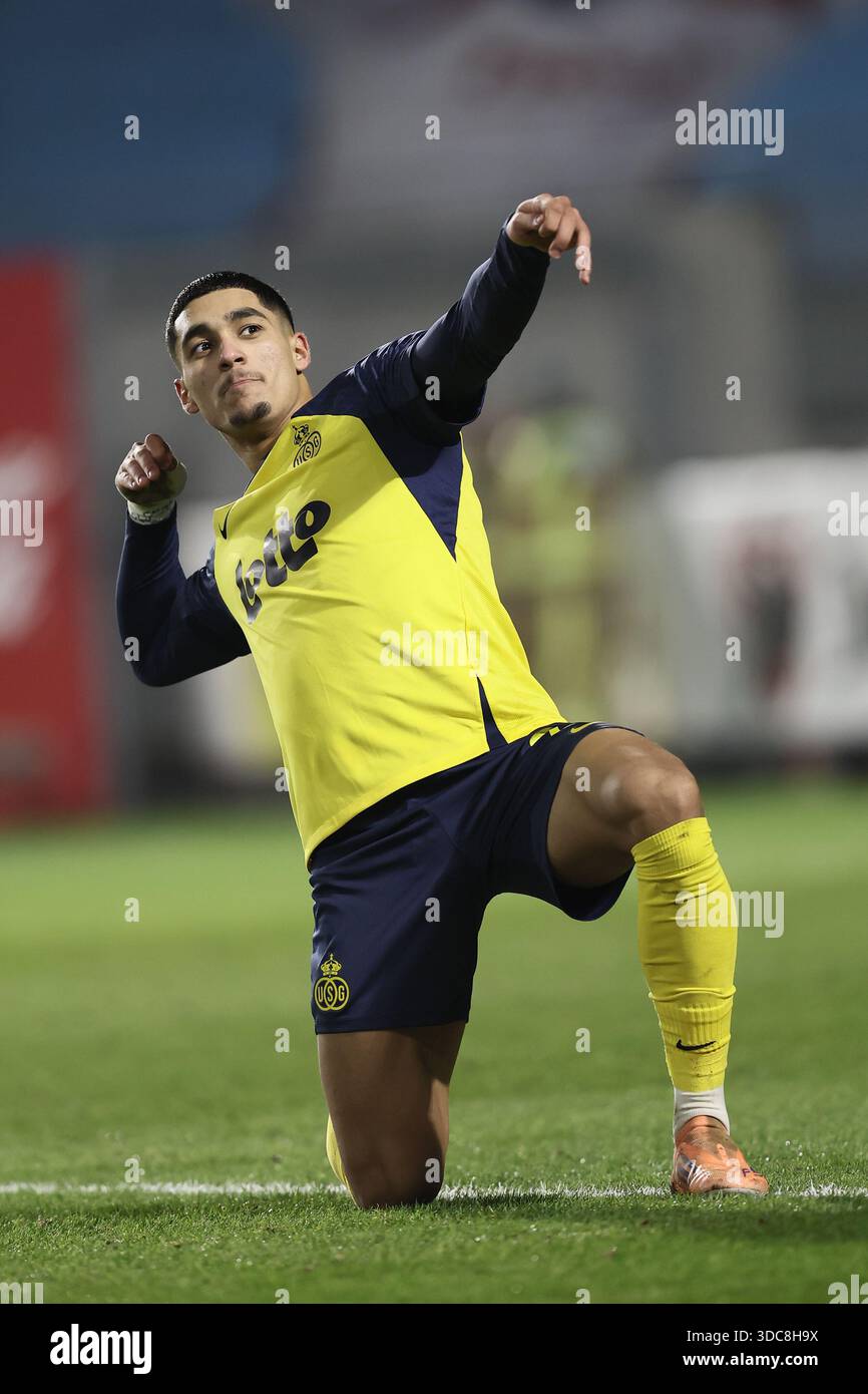 Union's Anan Khalaili celebrates after scoring during a soccer match ...