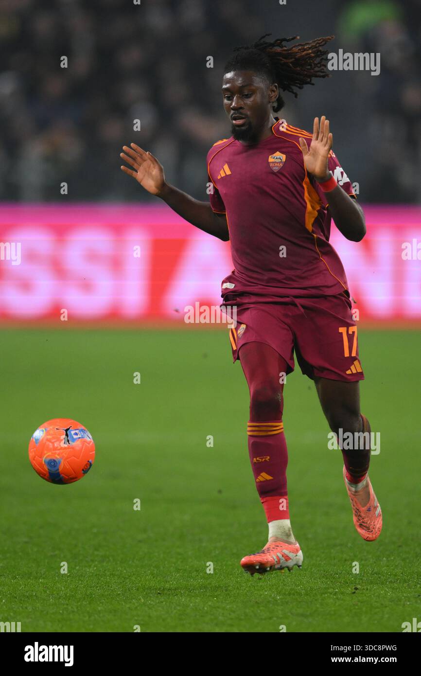 Allianz Stadium, Turin, Italy - Manu Kone of AS Roma during Serie A ...