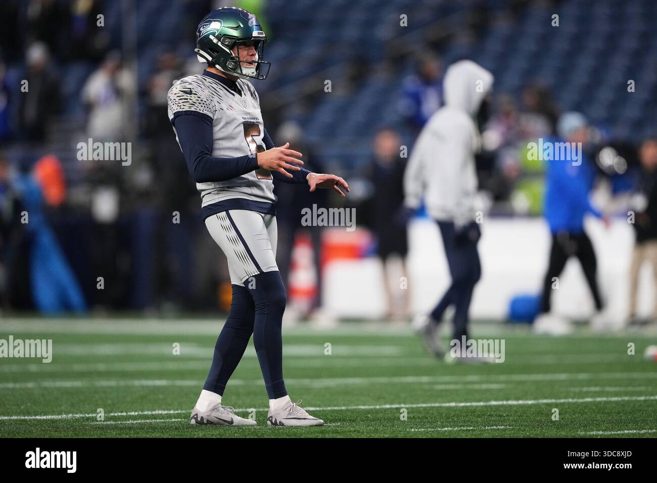 Seattle Seahawks place-kicker Jason Myers warms up before an NFL ...
