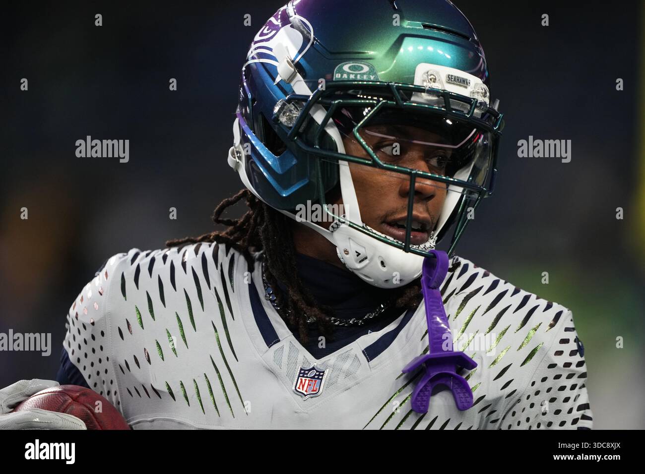 Seattle Seahawks wide receiver Rashid Shaheed (22) warms up before an ...