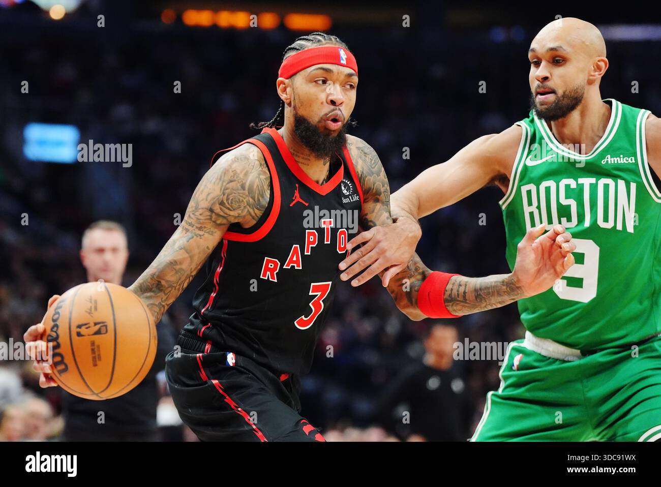Toronto Raptors' Brandon Ingram (3) protects the ball from Boston ...