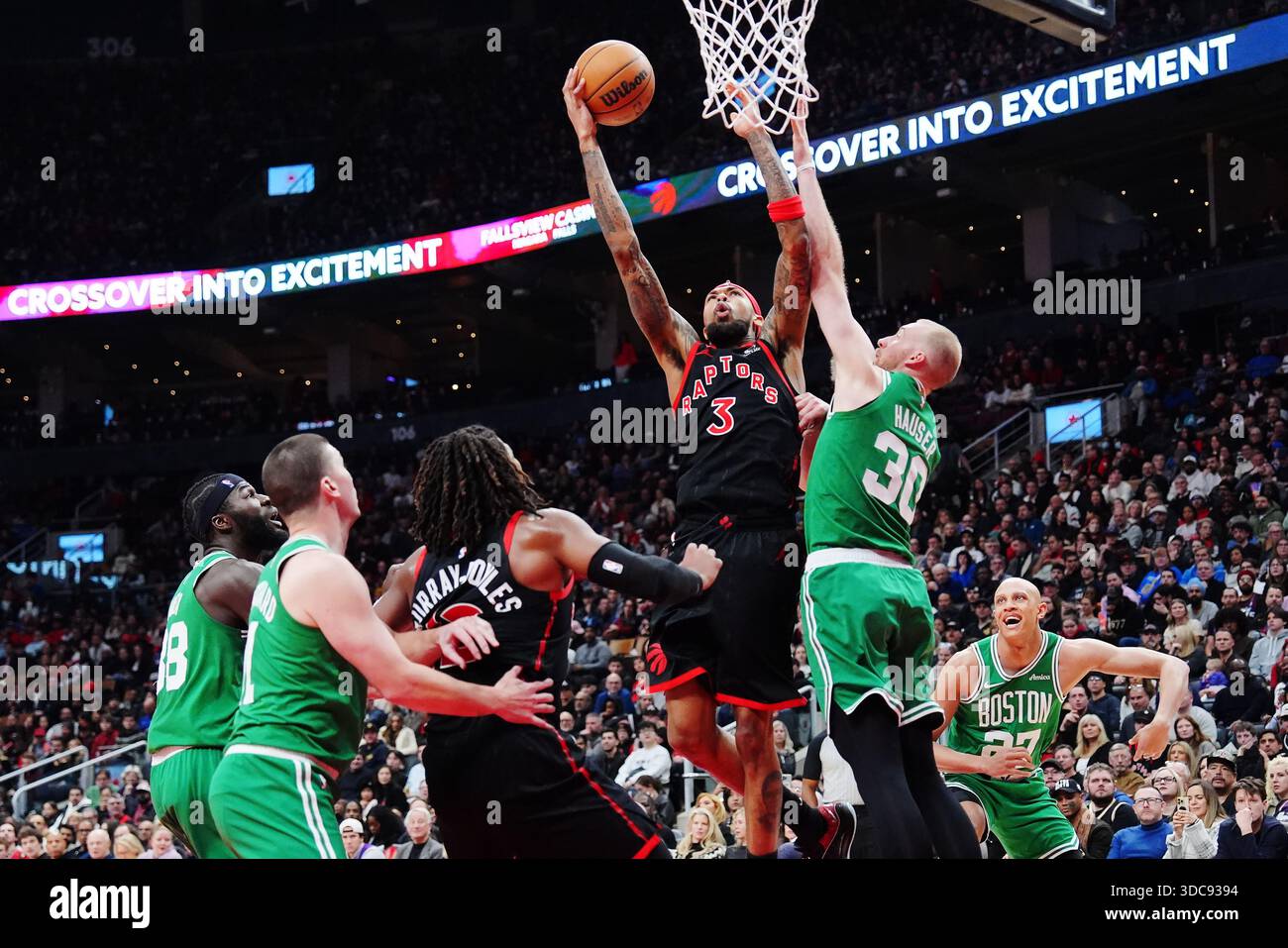 Toronto Raptors' Brandon Ingram (3) shoots over Boston Celtics' Sam ...