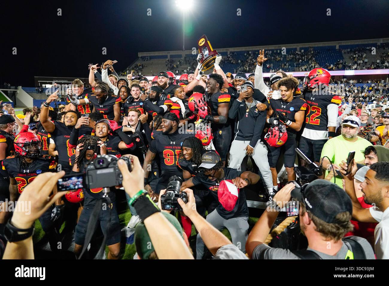 The Ferris State Bulldogs celebrate after winning the NCAA Division II ...