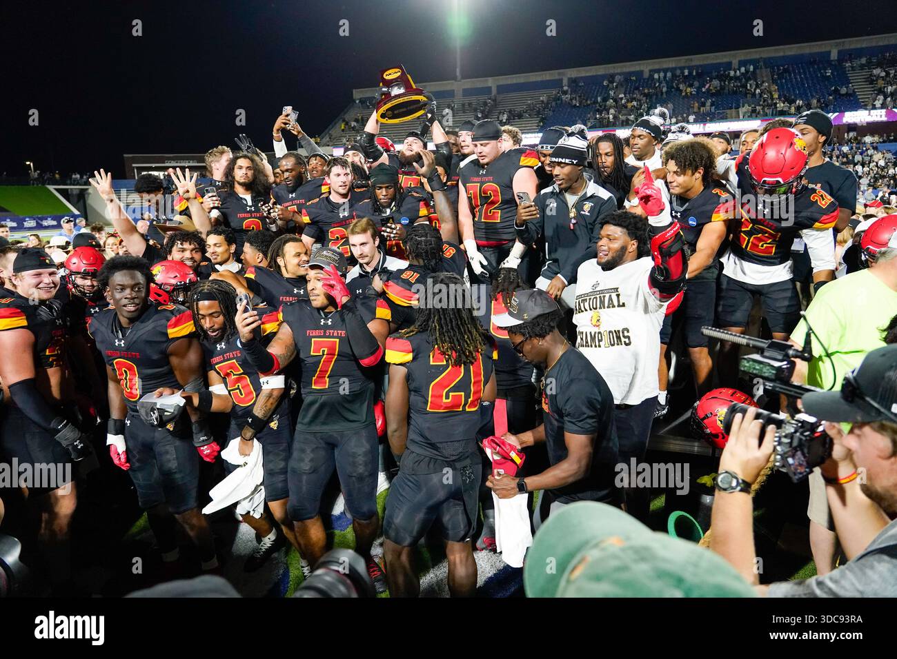 The Ferris State Bulldogs celebrate after winning the NCAA Division II ...