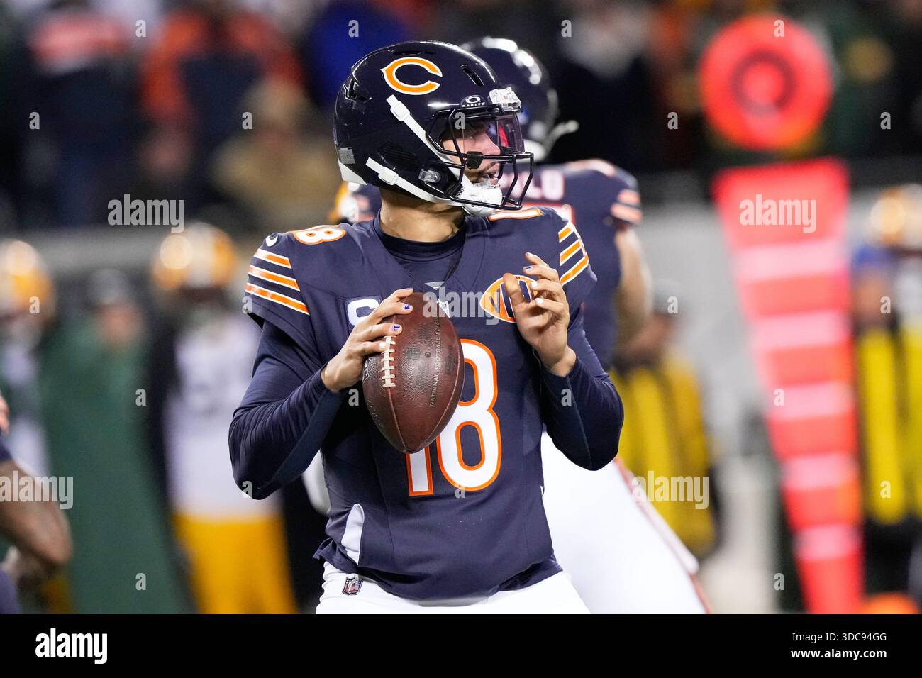 Chicago Bears' Caleb Williams looks to throw during the first half of ...