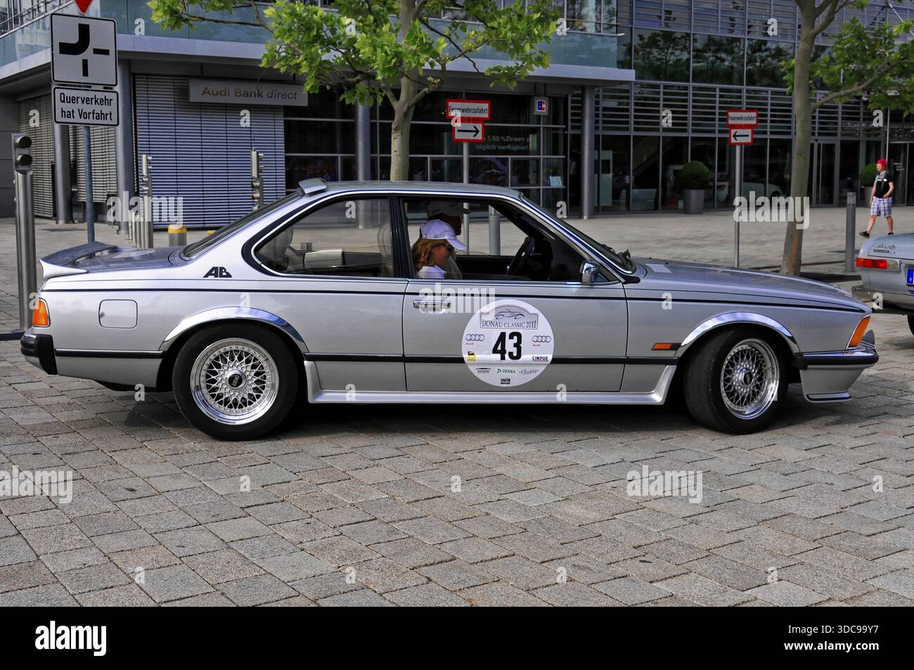 BMW 635 CSI, side view of a silver BMW vintage sports car at a ...