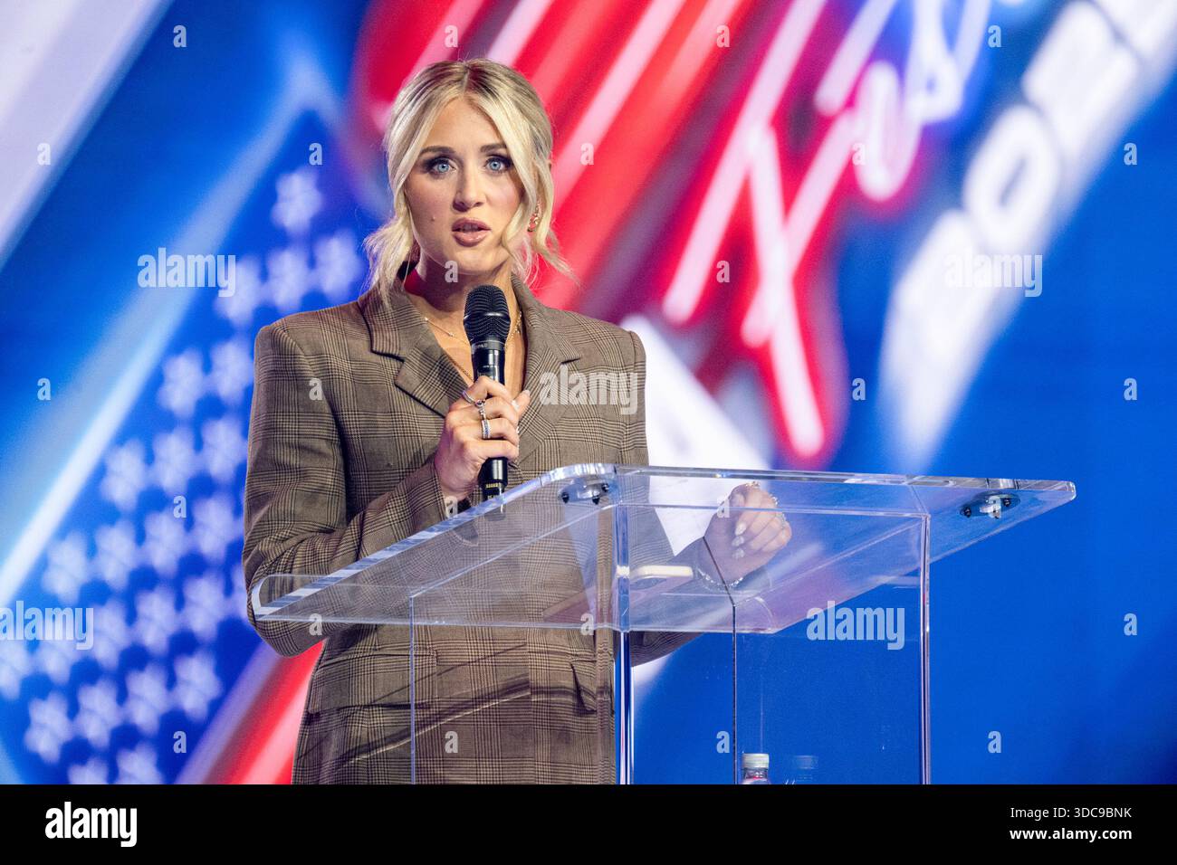 Riley Gaines attends and gives a speech at Turning Point's America Fest ...