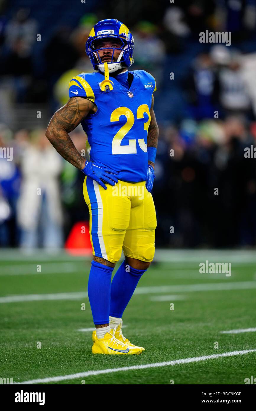 Los Angeles Rams running back Kyren Williams (23) looks on before an ...