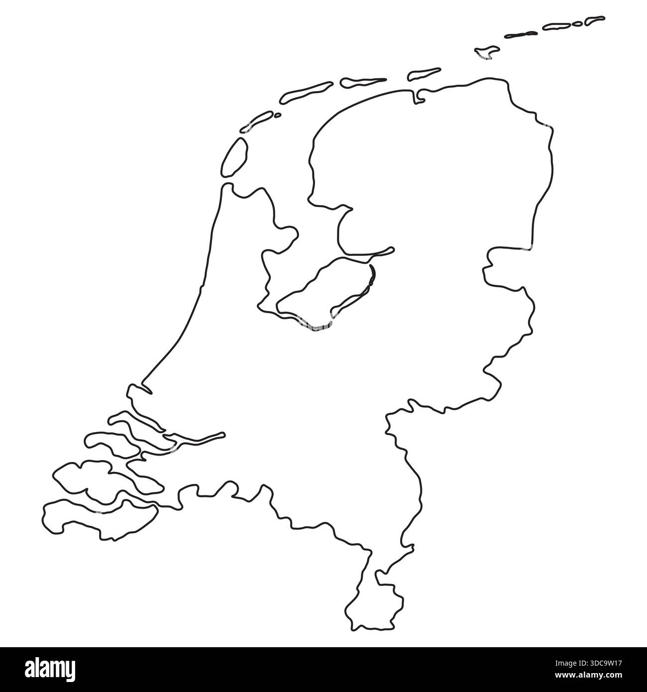 Netherlands outline map with islands, simplified black geographic ...