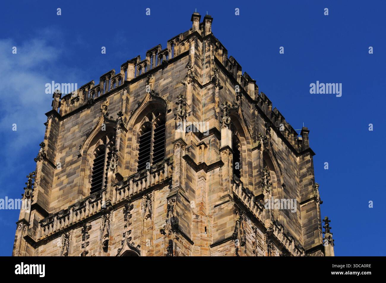 Summit of lofty central tower of Cathedral of St Cuthbert at Durham ...
