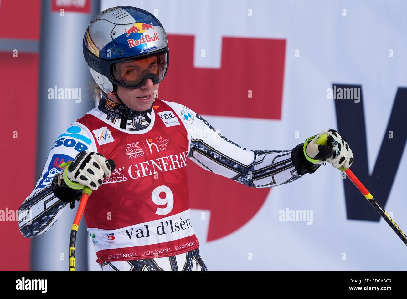 Czech Republic's Ester Ledecka checks her time at the finish area of an ...