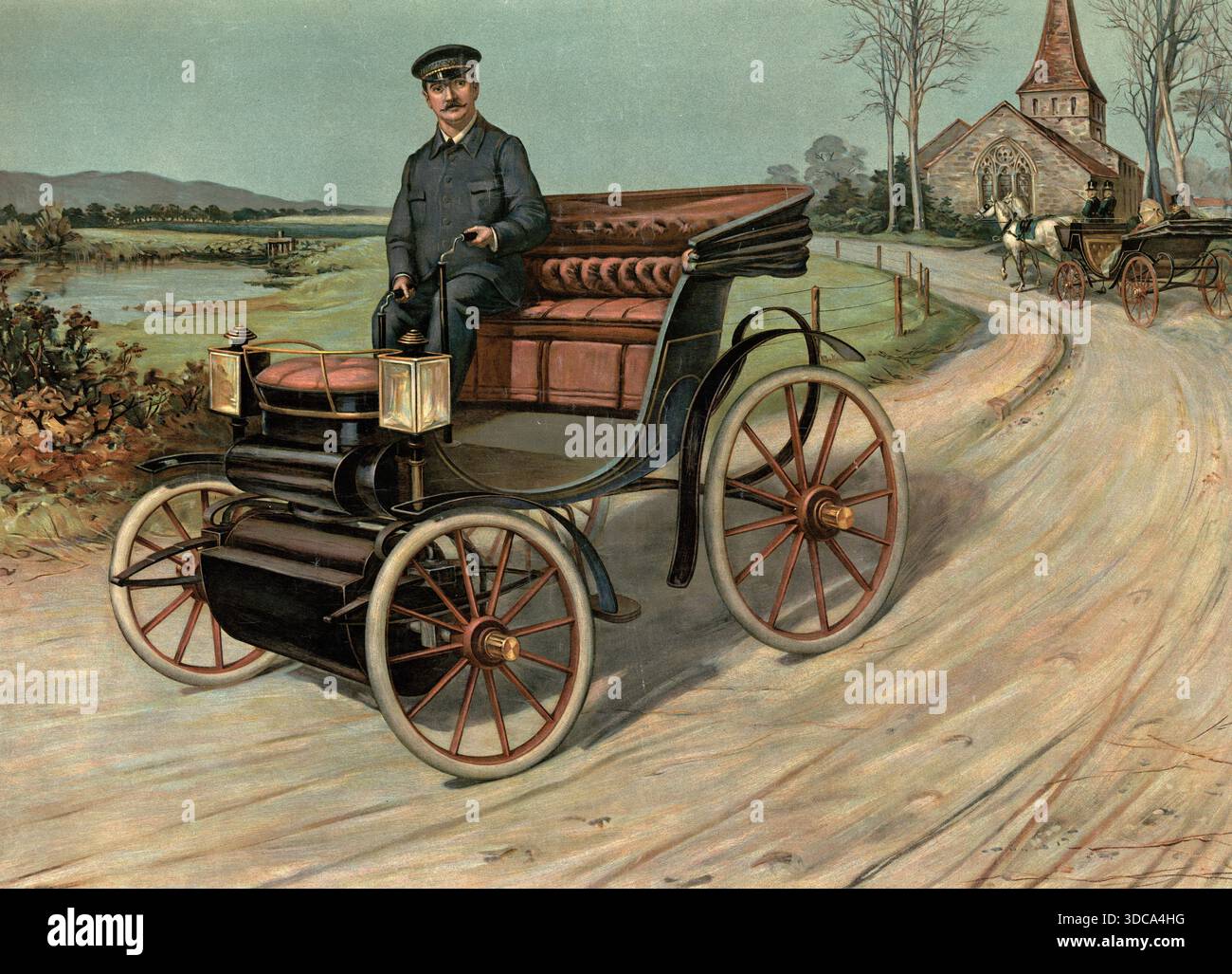 Driver with a motor vehicle, the first Daimler motor carriage ...