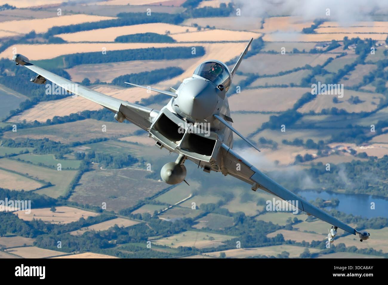 A Eurofighter EF-2000 Typhoon FGR4 fighter jet is captured in a close ...