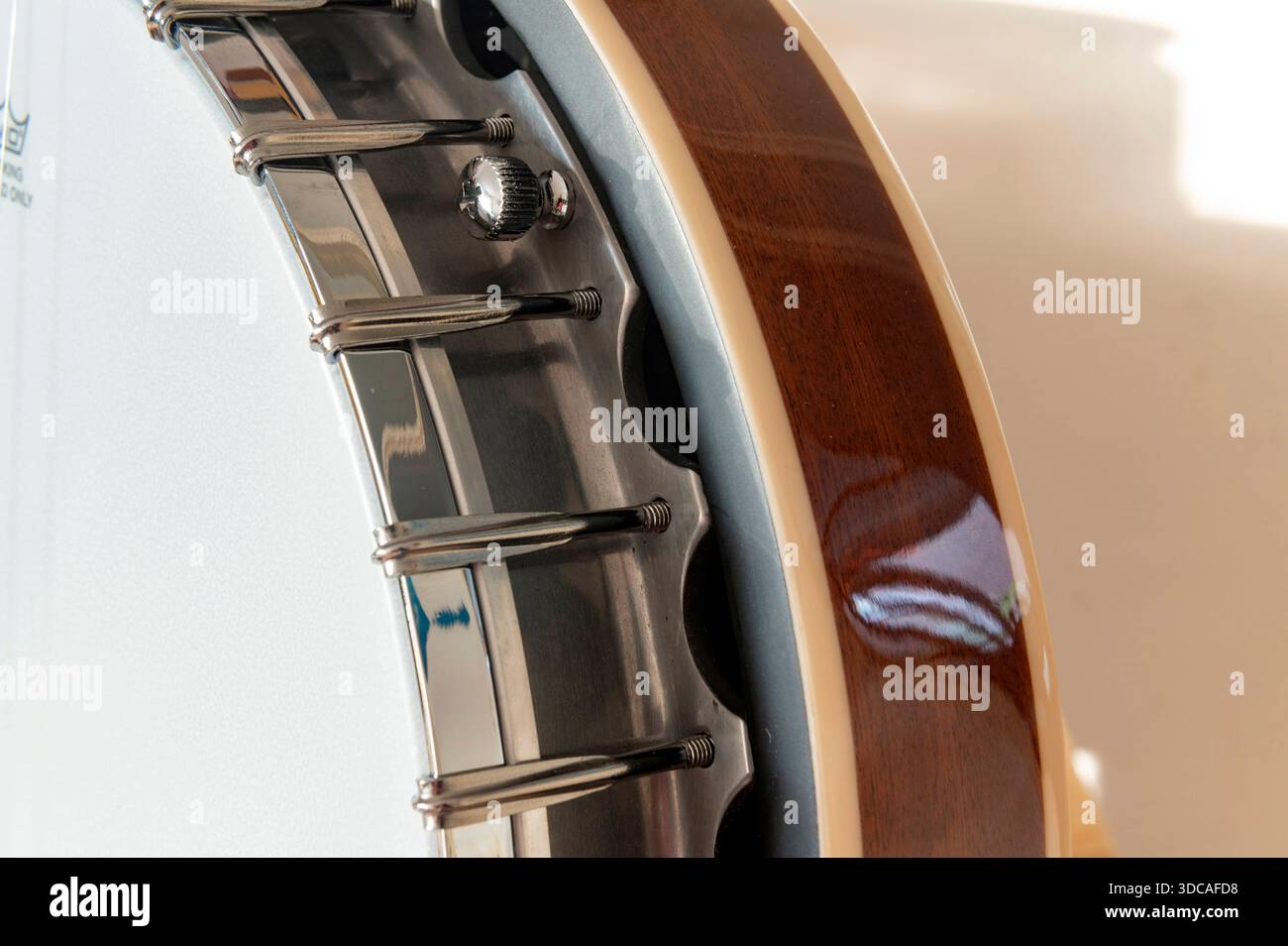 4 stringed Banjo Abstract drum head, pot / rim, and brackets Stock ...