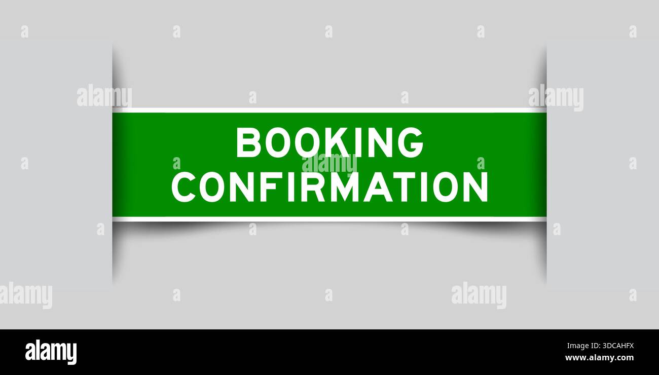 Green color square shape sticker label with word booking confirmation ...