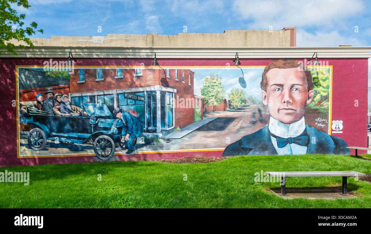 On ROUTE 66: Mural of A.J. Barnett, his Ford Model T, and People’s Bank ...